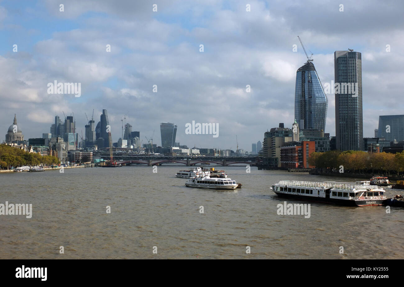 The city of london financial district showing current construction work ...