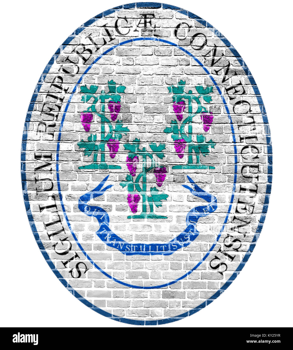 Connecticut Seal US flag painted on old vintage brick wall Stock Photo ...