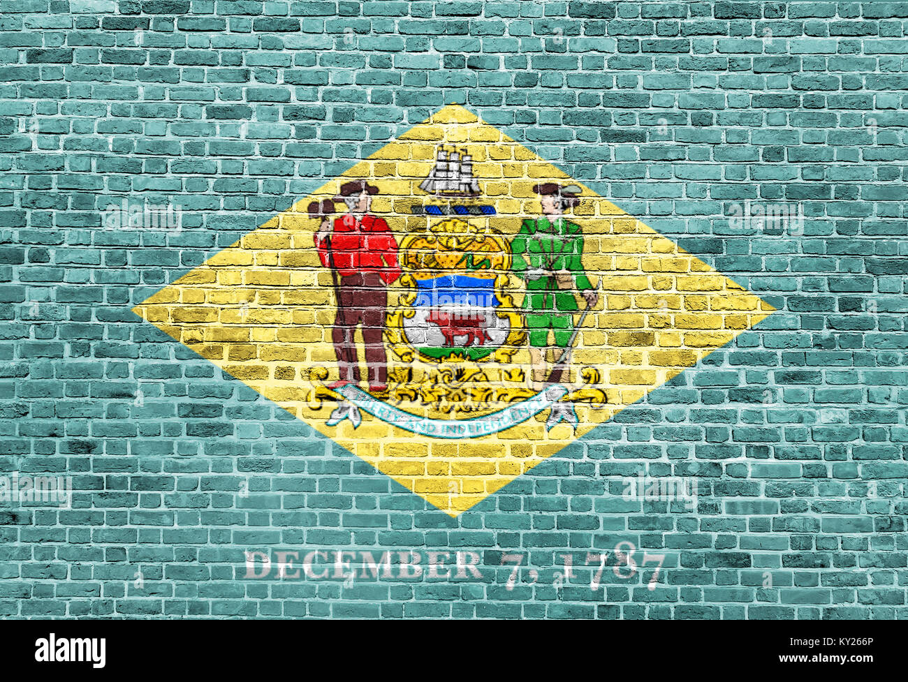 Delaware US flag painted on old vintage brick wall Stock Photo - Alamy