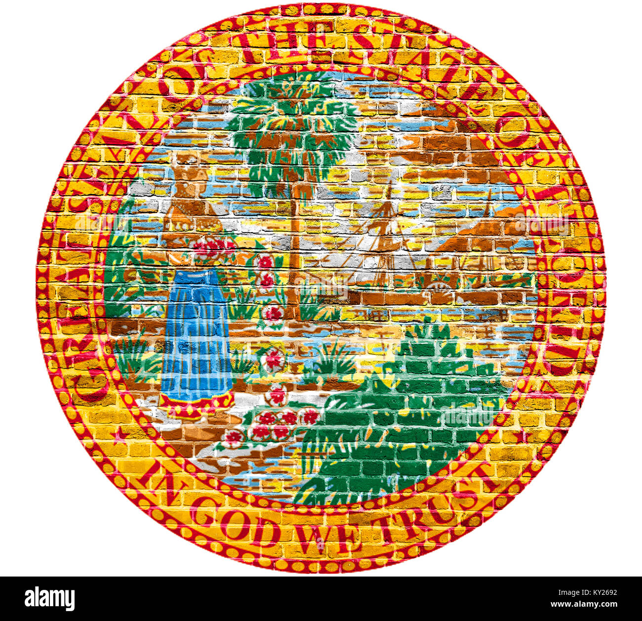Florida Seal US flag painted on old vintage brick wall Stock Photo - Alamy