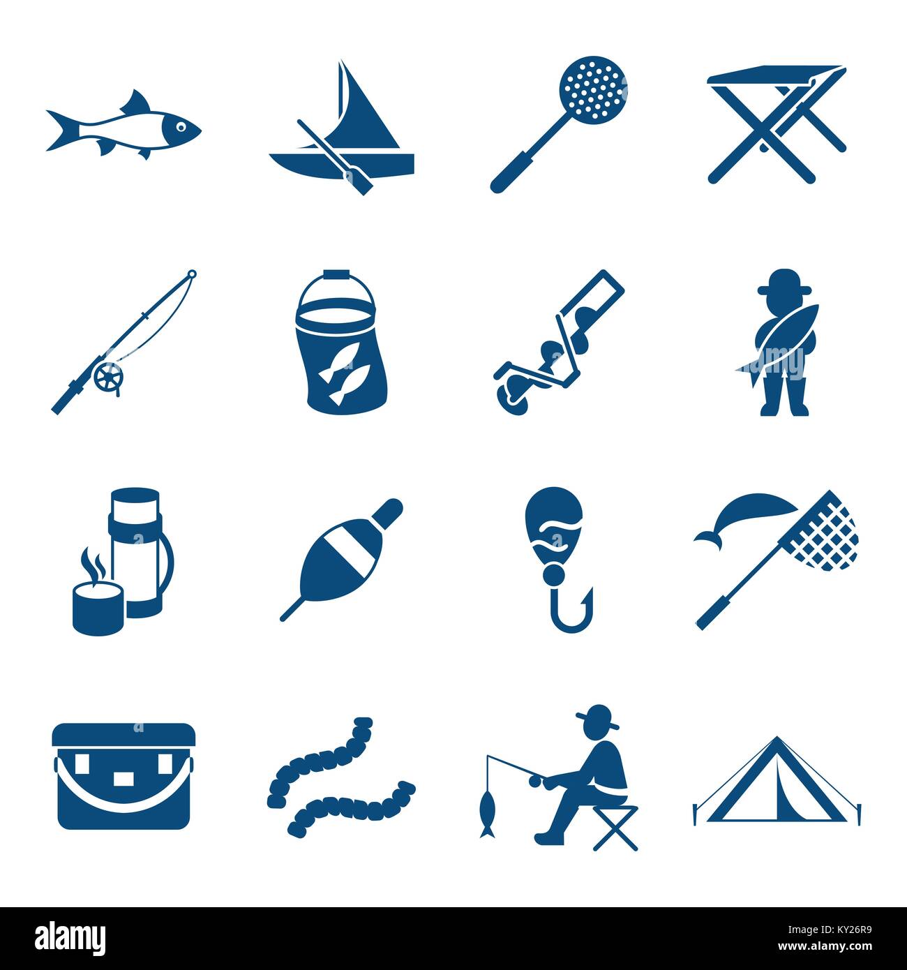 Digital vector fishing activity set collection decoration objects color ...