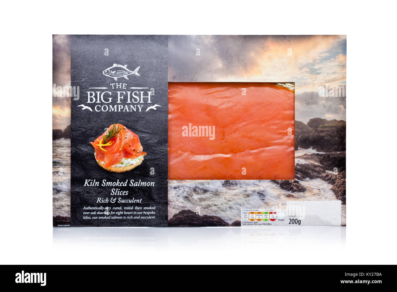 LONDON, UK - JANUARY 02, 2018: Pack of The Big Fish Company Kiln smoked ...