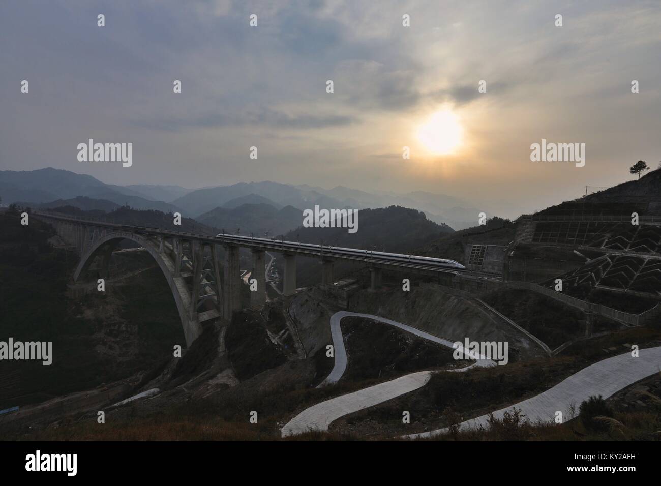 Zunyi, China's Guizhou Province. 11th Jan, 2018. A bullet train runs ...