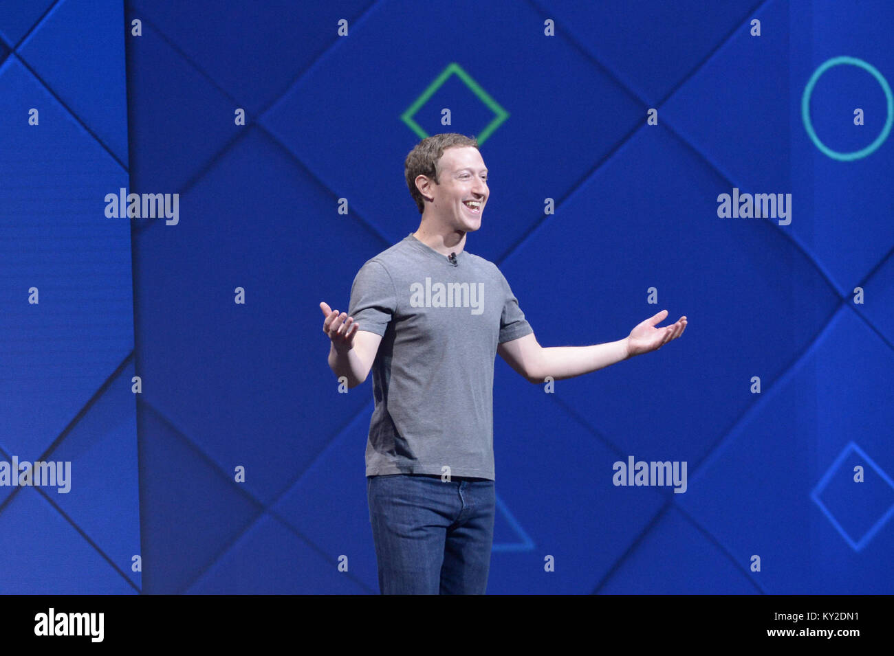 Mark Zuckerberg, founder of Facebook, speaks during the opening of the ...