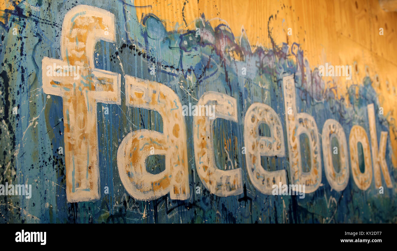 Dublin, Ireland. 22nd Oct, 2015. A painted logo of Facebook in the ...