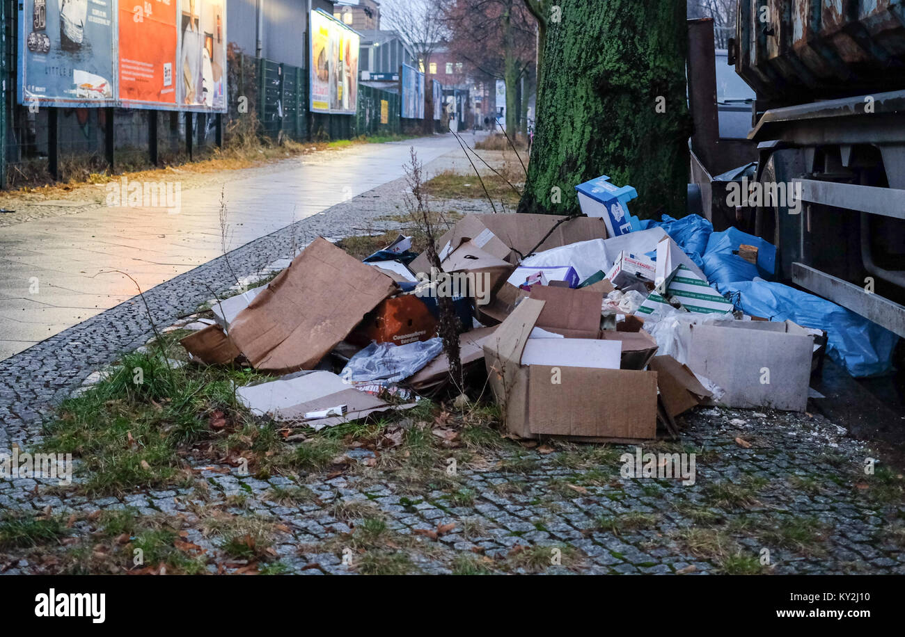 Berlin, Germany. 11th Jan, 2018. Boxes and bags with illegal garbage ...