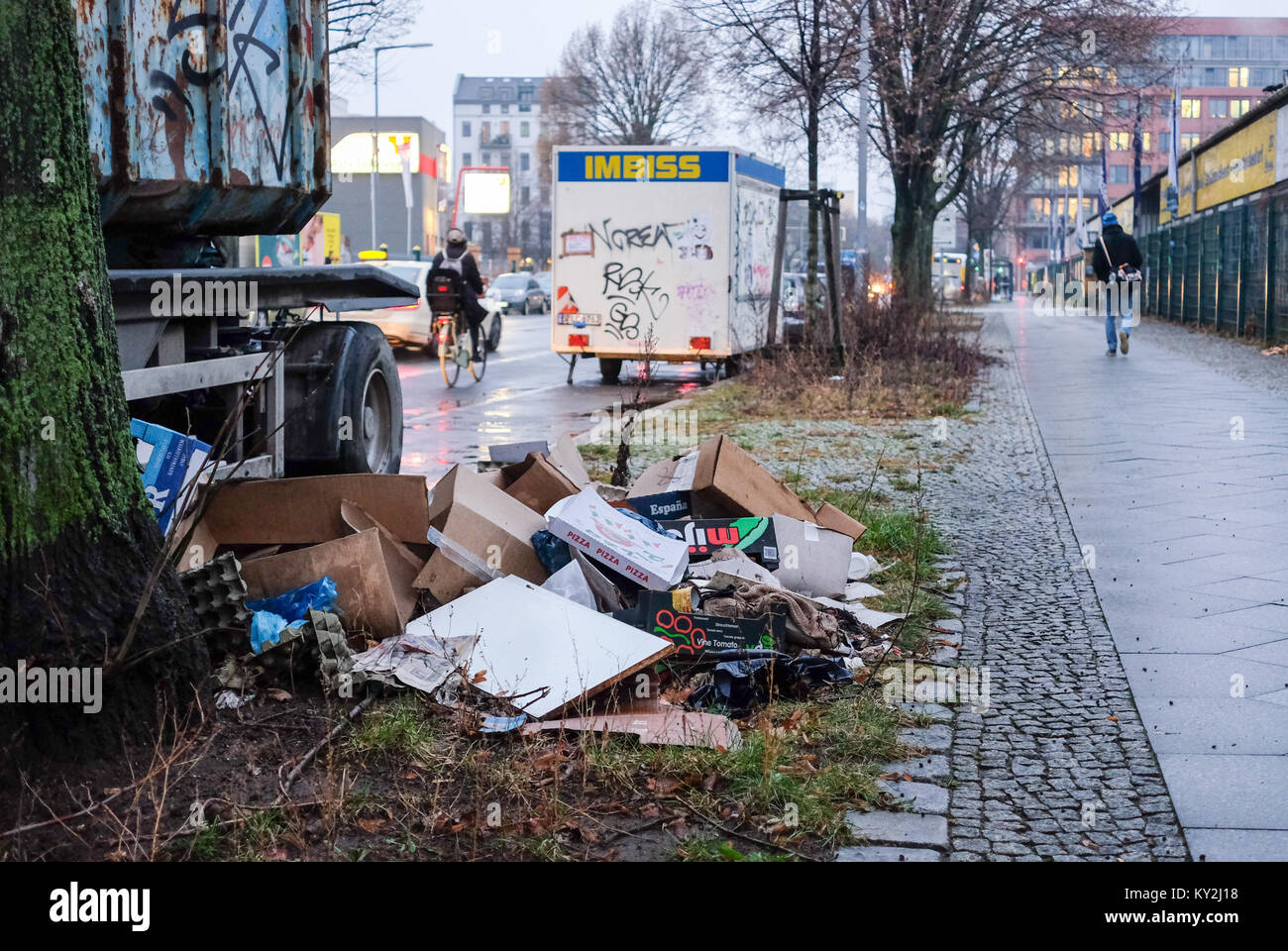 Berlin, Germany. 11th Jan, 2018. Boxes and bags with illegal garbage ...