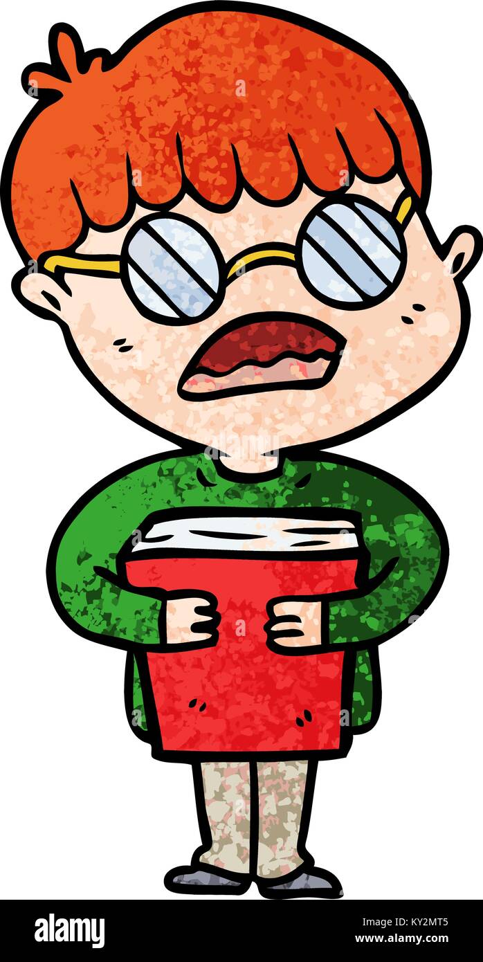 cartoon boy hugging book wearing spectacles Stock Vector Image & Art ...