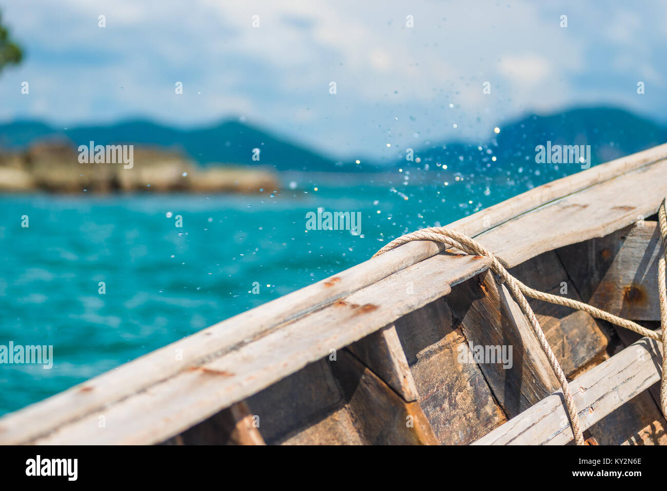 board of a wooden boat close-up and splashing water overboard Stock ...