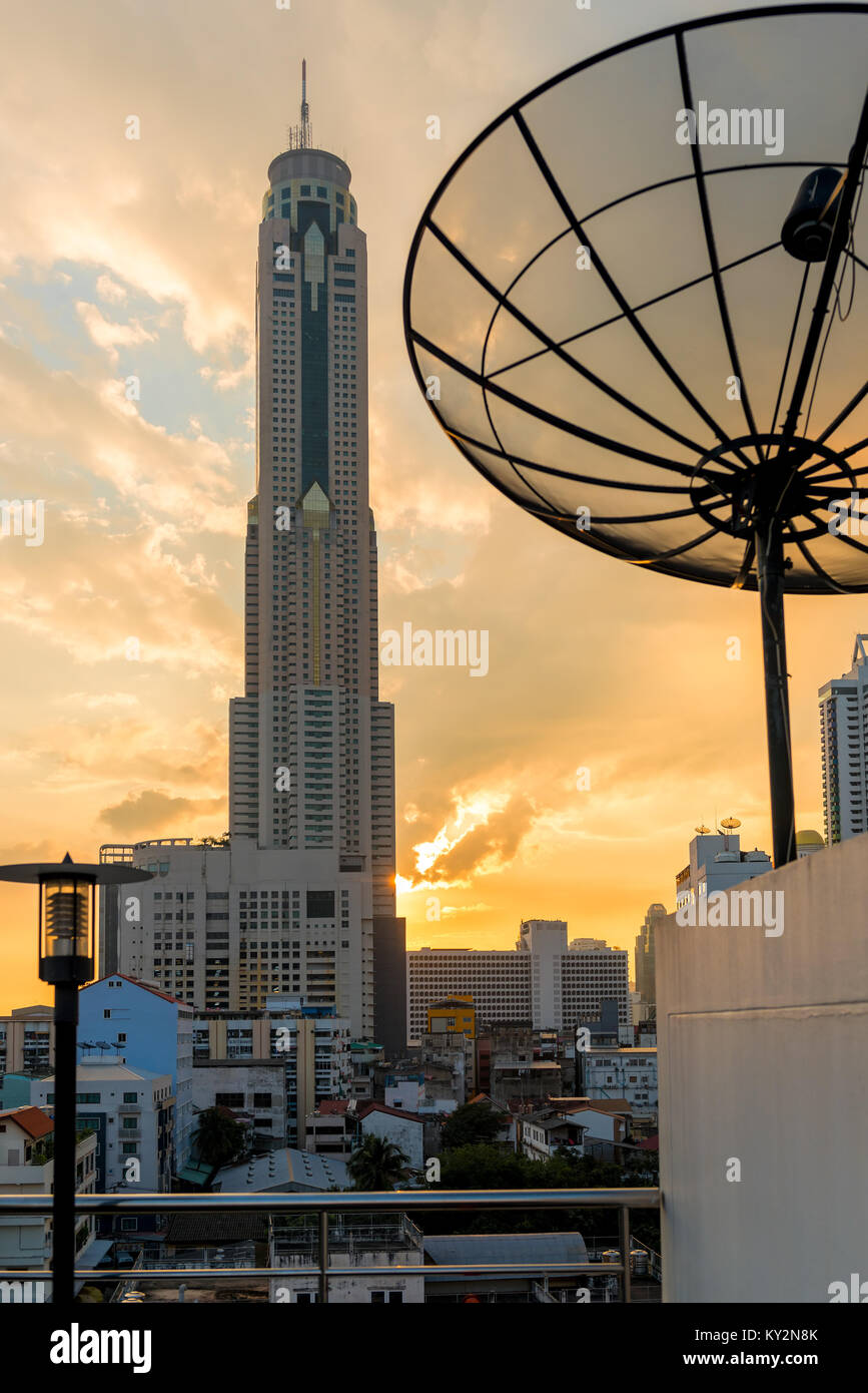 Thailand, the tallest famous skyscraper Bayok Sky at sunset in Bangkok ...
