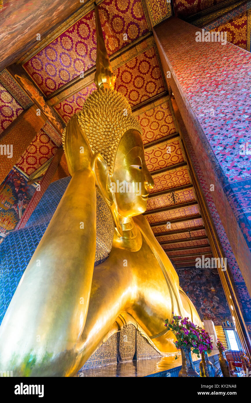 big lying Buddha in a temple in Bangkok, close-up Stock Photo - Alamy