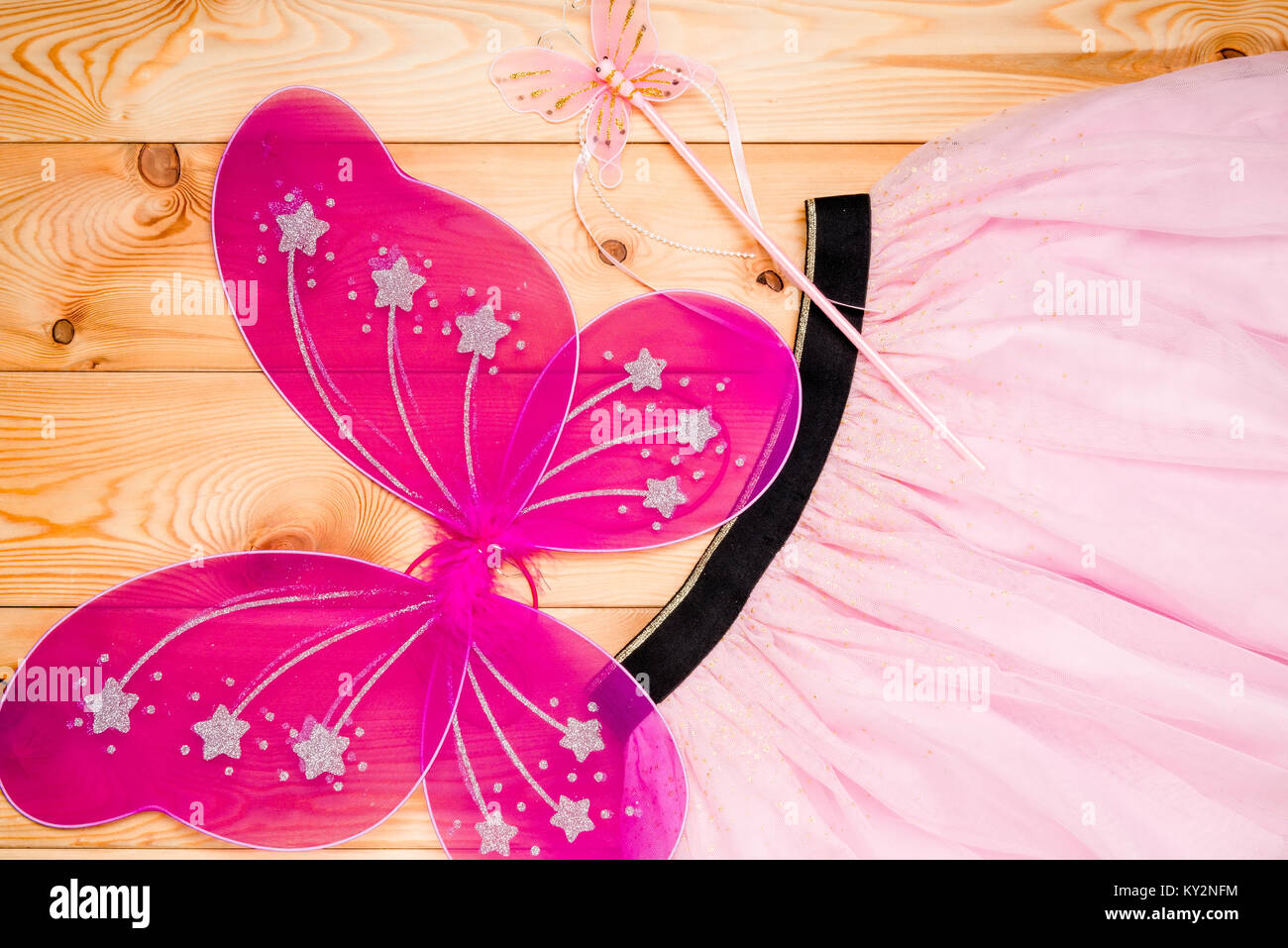 beautiful costume of a butterfly princess for a young girl on wooden ...
