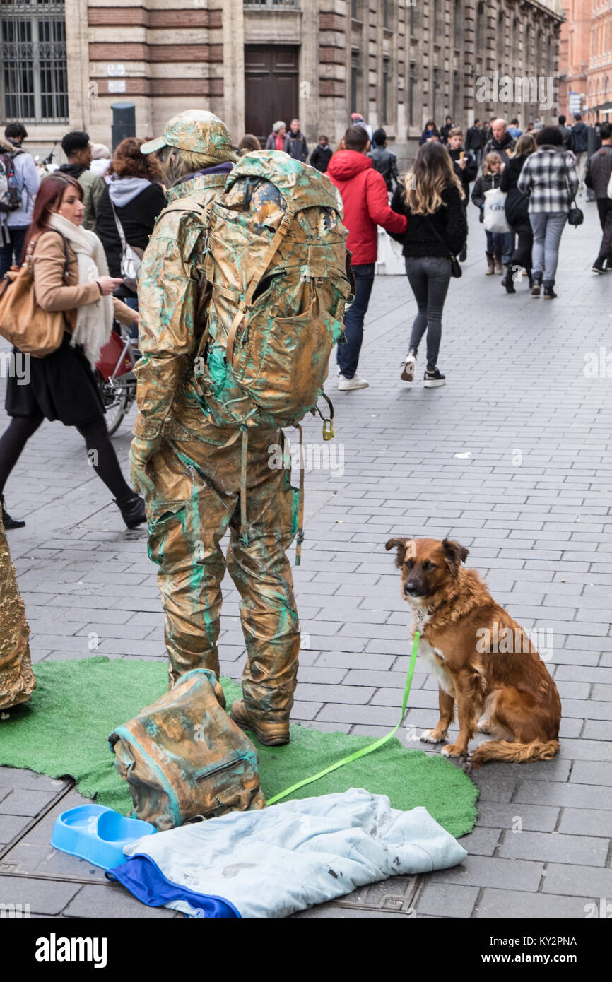 stand,still,artist,busker,with,dog,in,centre,of,Toulouse,French ...