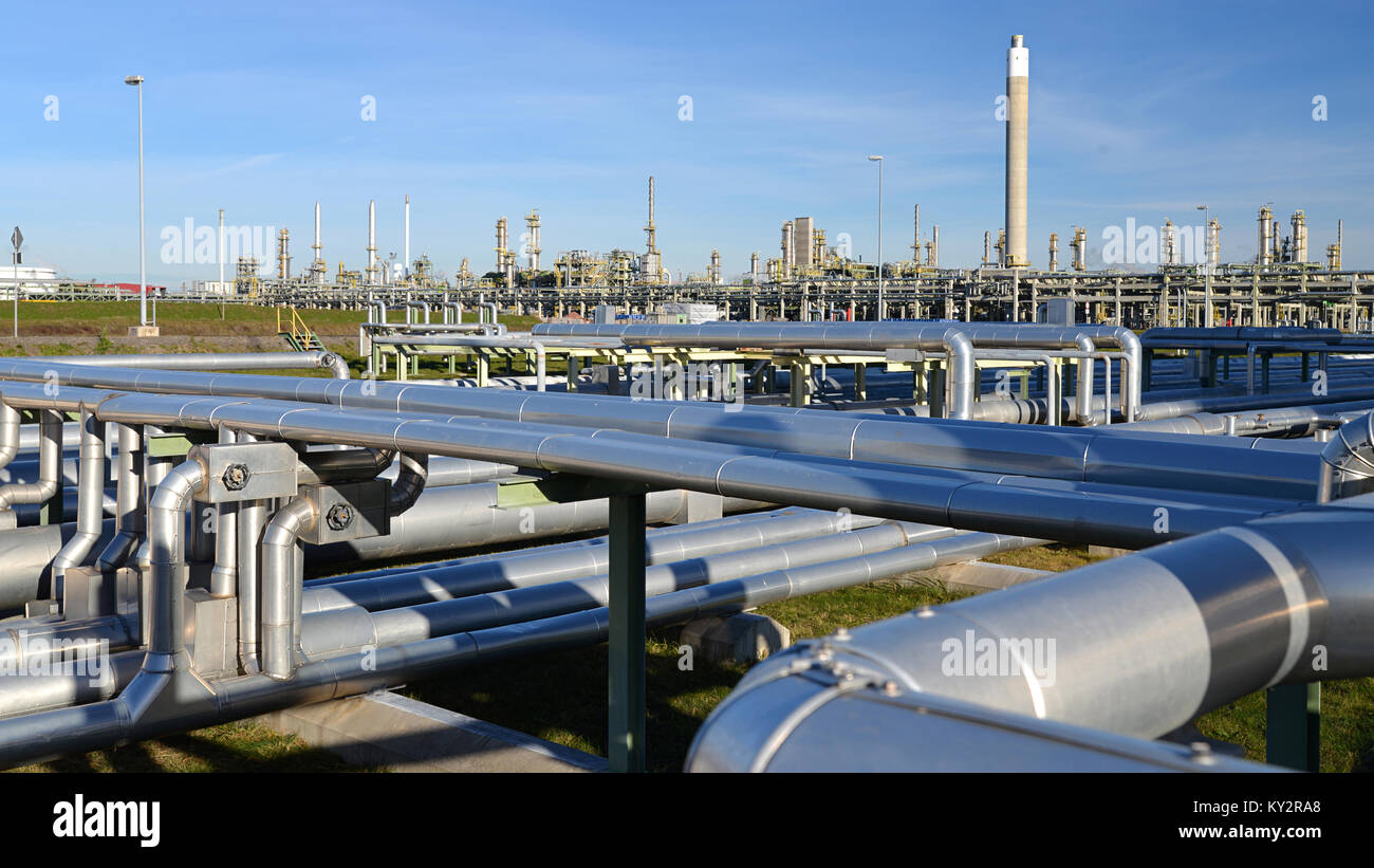 transport of crude oil to a refinery - pipelines and buildings of a ...