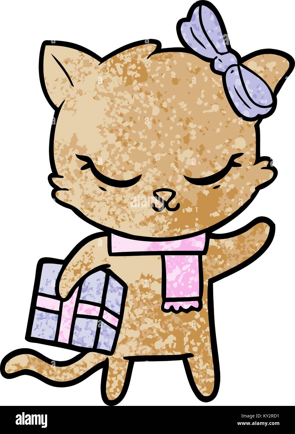 cute cartoon cat with present Stock Vector Image & Art - Alamy