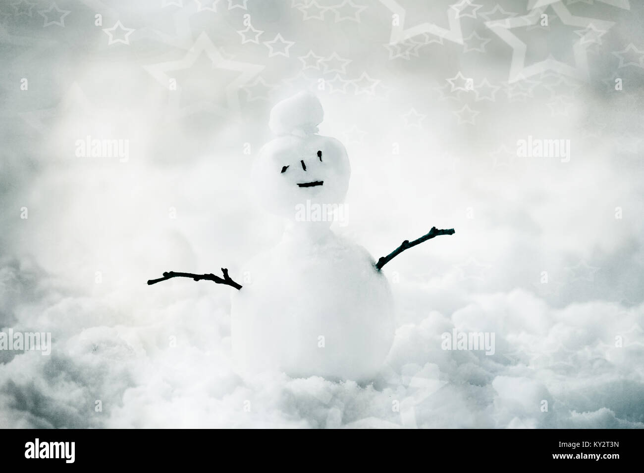 funny winter background with small cool snowman, cold snow funny ...