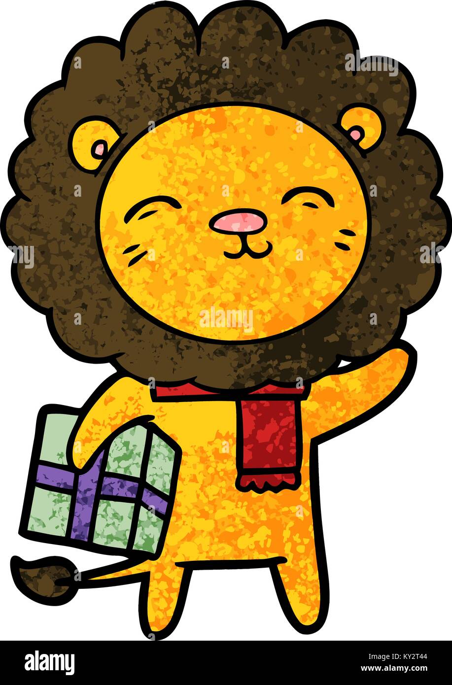 cartoon lion with christmas present Stock Vector Image & Art - Alamy