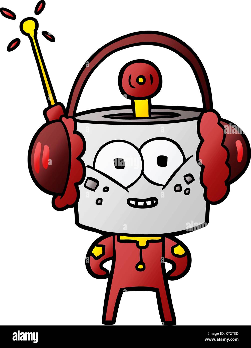 happy cartoon robot wearing headphones Stock Vector Image & Art - Alamy