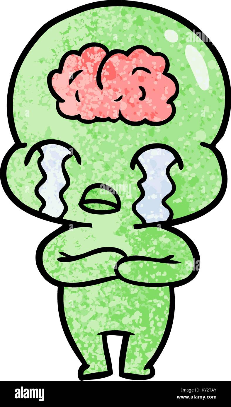 cartoon big brain alien crying Stock Vector Image & Art - Alamy