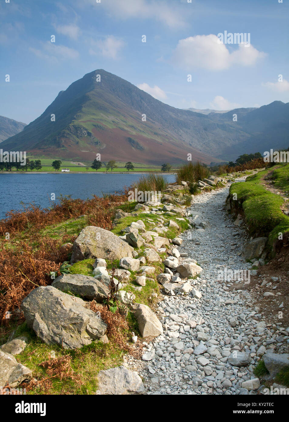 Footpath on the western side of Lake Buttermere with a vista to ...