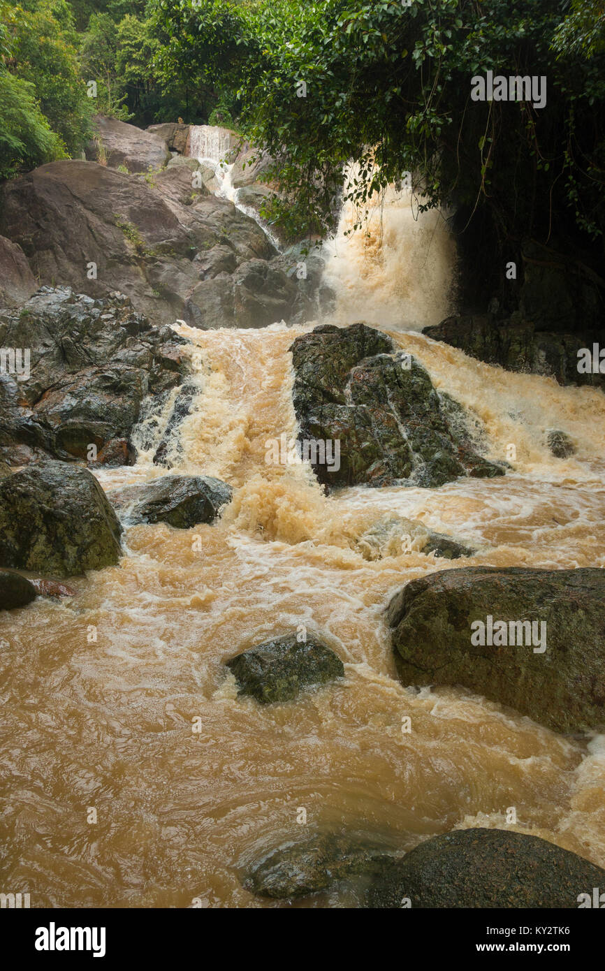 Affluent Waterfall in rain season on island Koh Samui, Thailand Stock ...