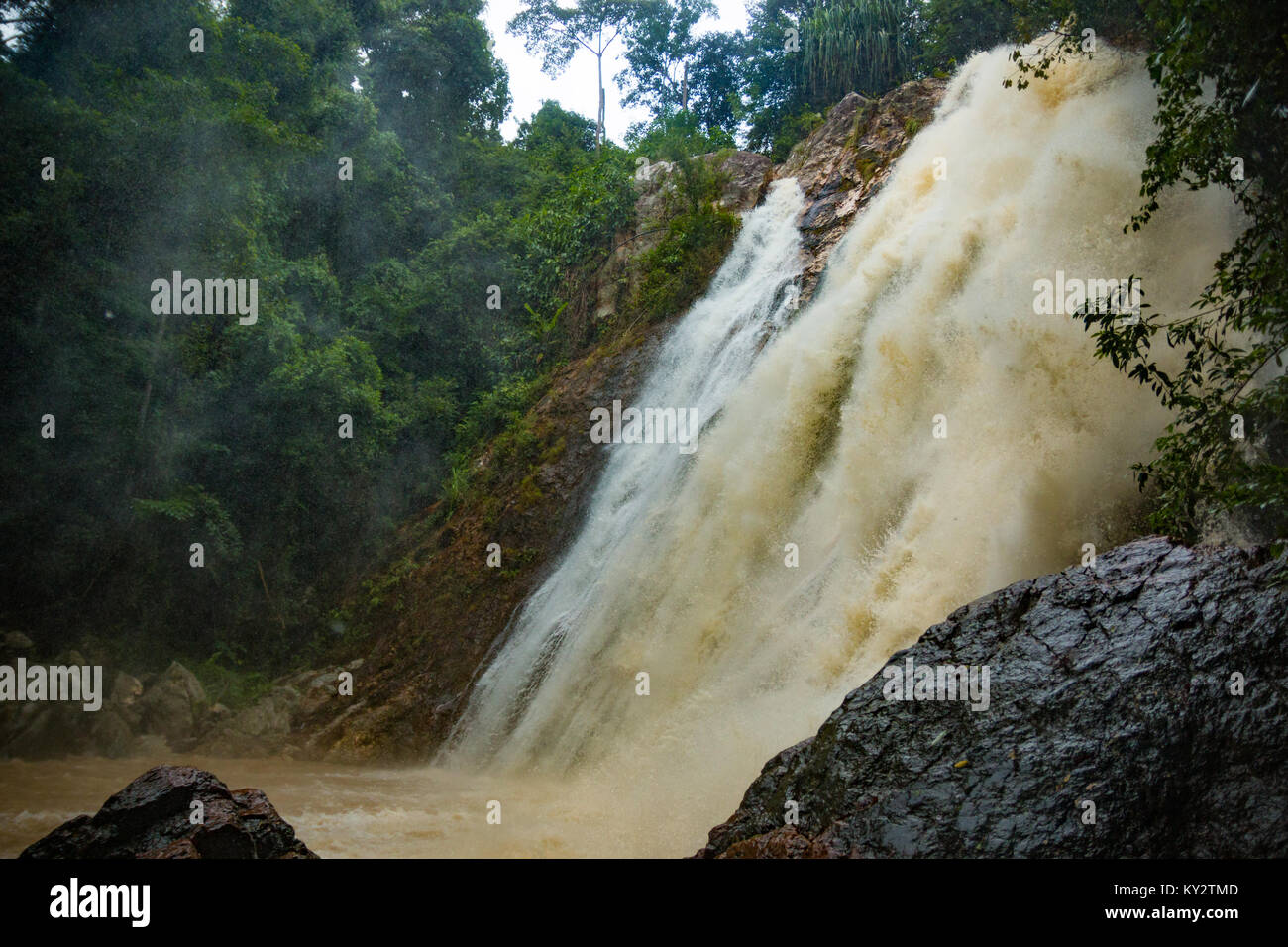 Affluent Waterfall in rain season on island Koh Samui, Thailand Stock ...