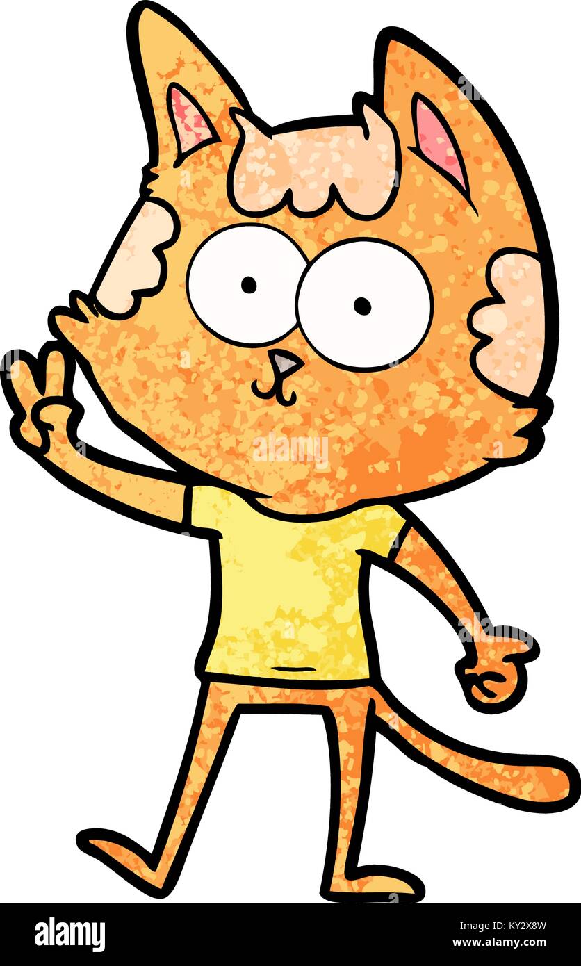 happy cartoon cat giving peace sign Stock Vector Image & Art - Alamy