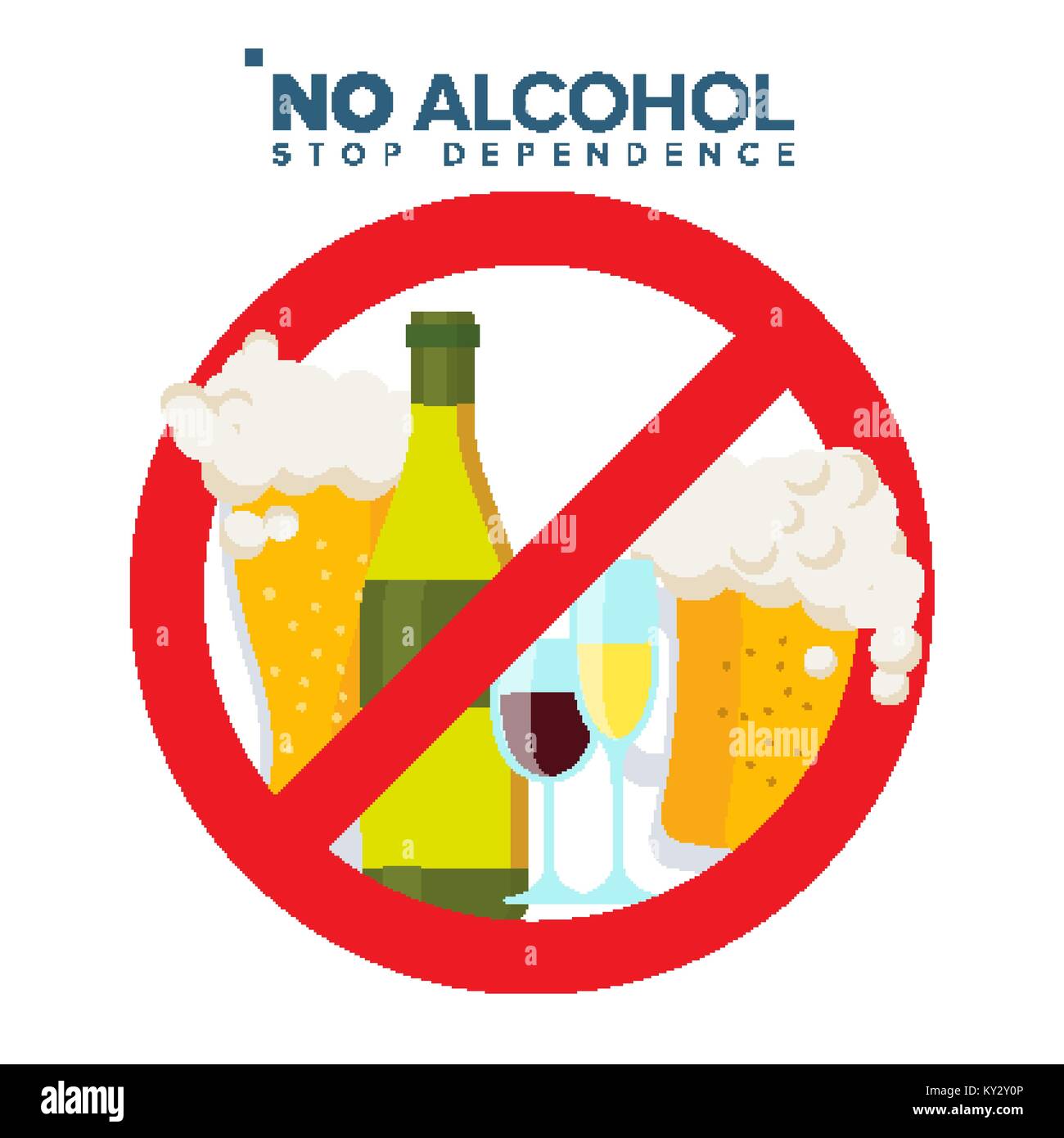 No Alcohol Sign Vector. Strike through Red Circle. Alcohol Abuse ...