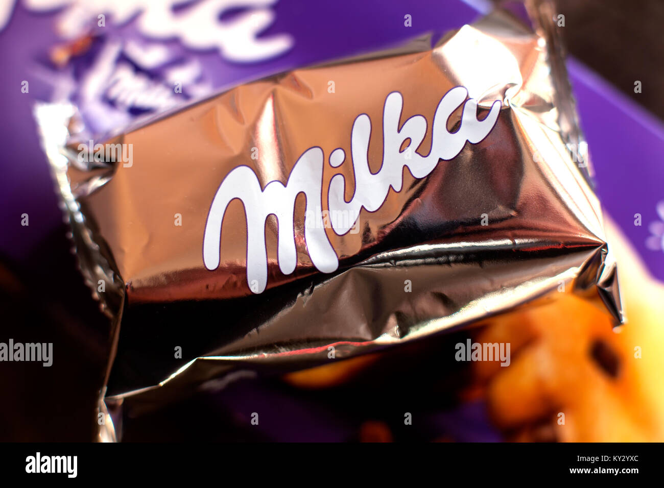 DORKOVO, BULGARIA - NOVEMBE:R 13, 2017: close-up chocolate bar Milka ...
