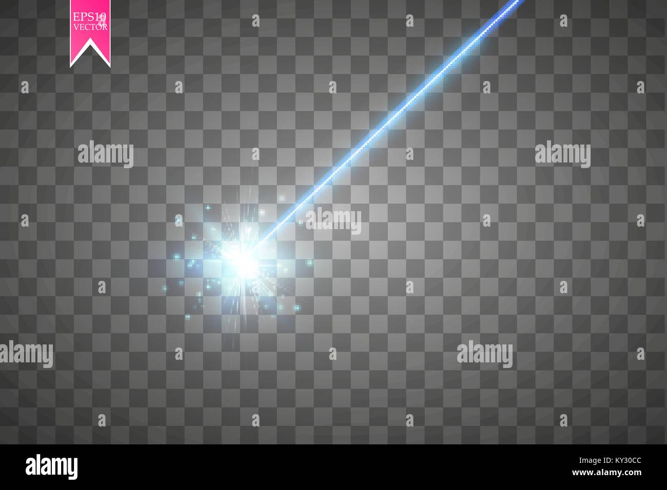 Abstract blue laser beam. Isolated on transparent black background ...