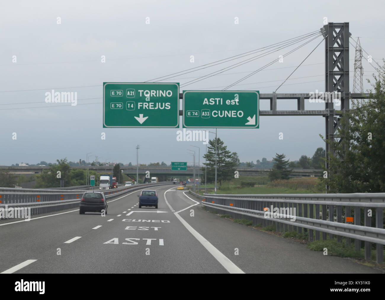 Italian Road Sign to Frejus or Turin in motorway in Northern Italy ...