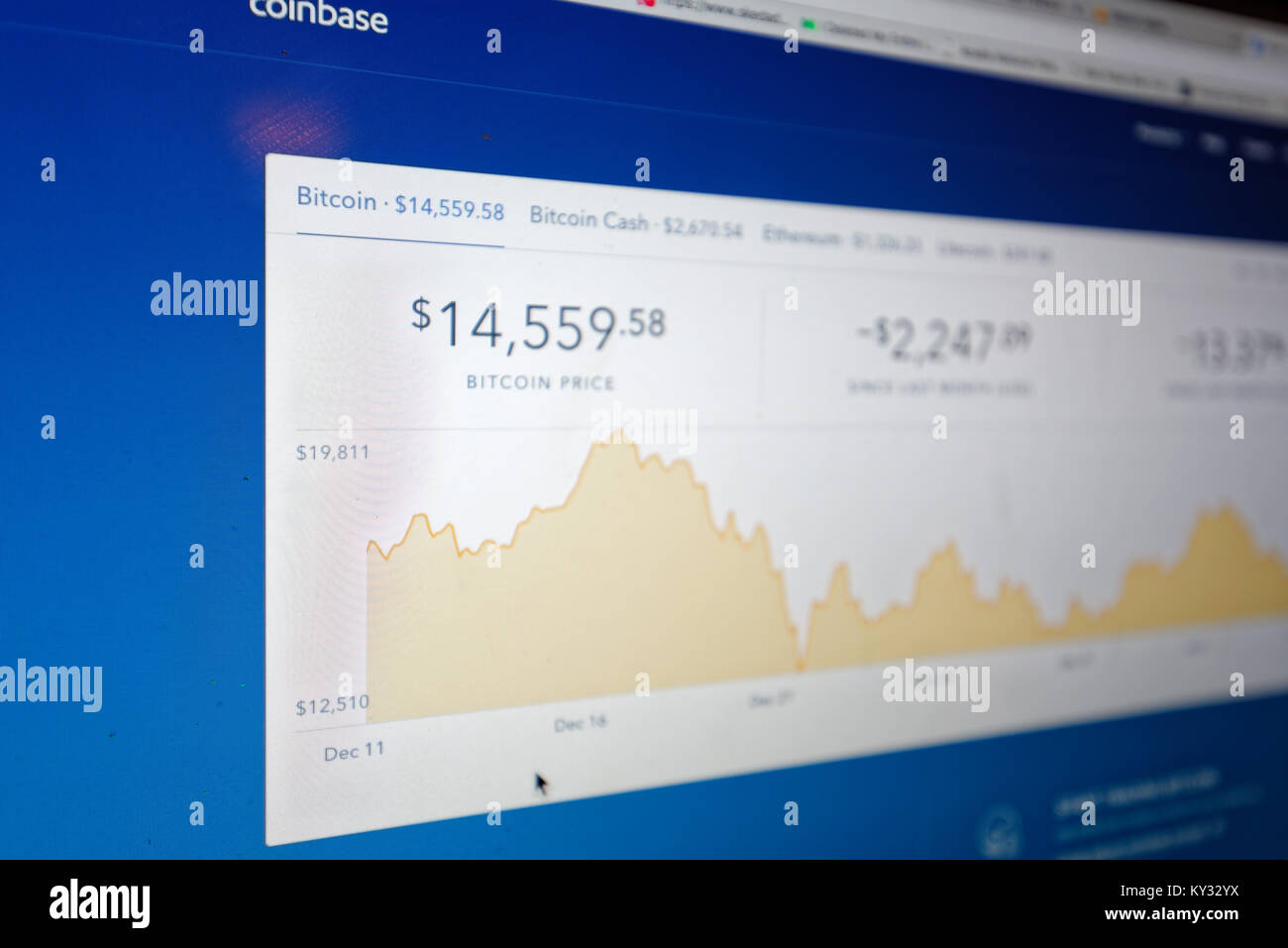 Computer screen showing the price of Bitcoin cryptocurrency Stock Photo ...