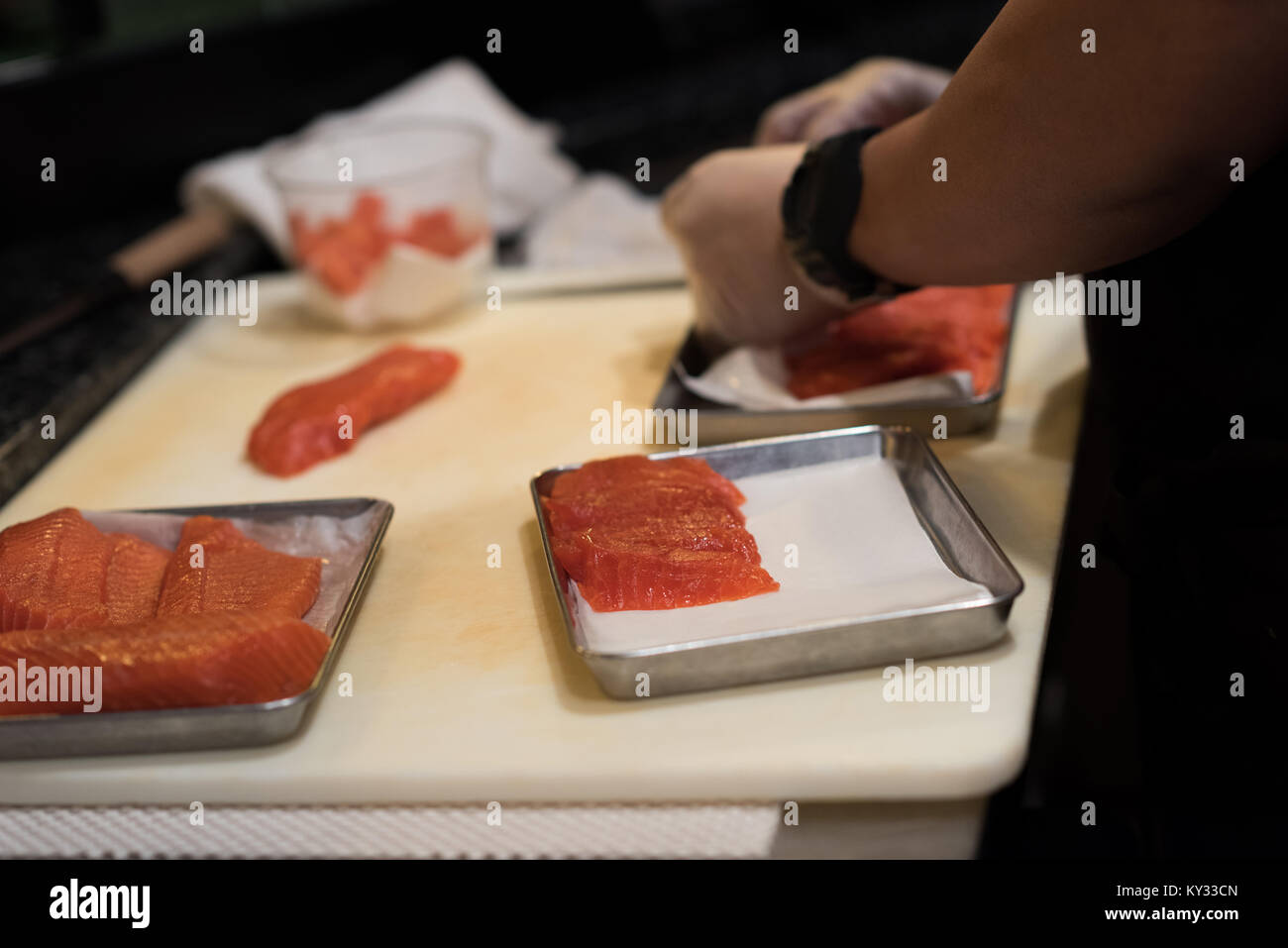 Chef filleting fish in the restaurant kitchen Stock Photo - Alamy
