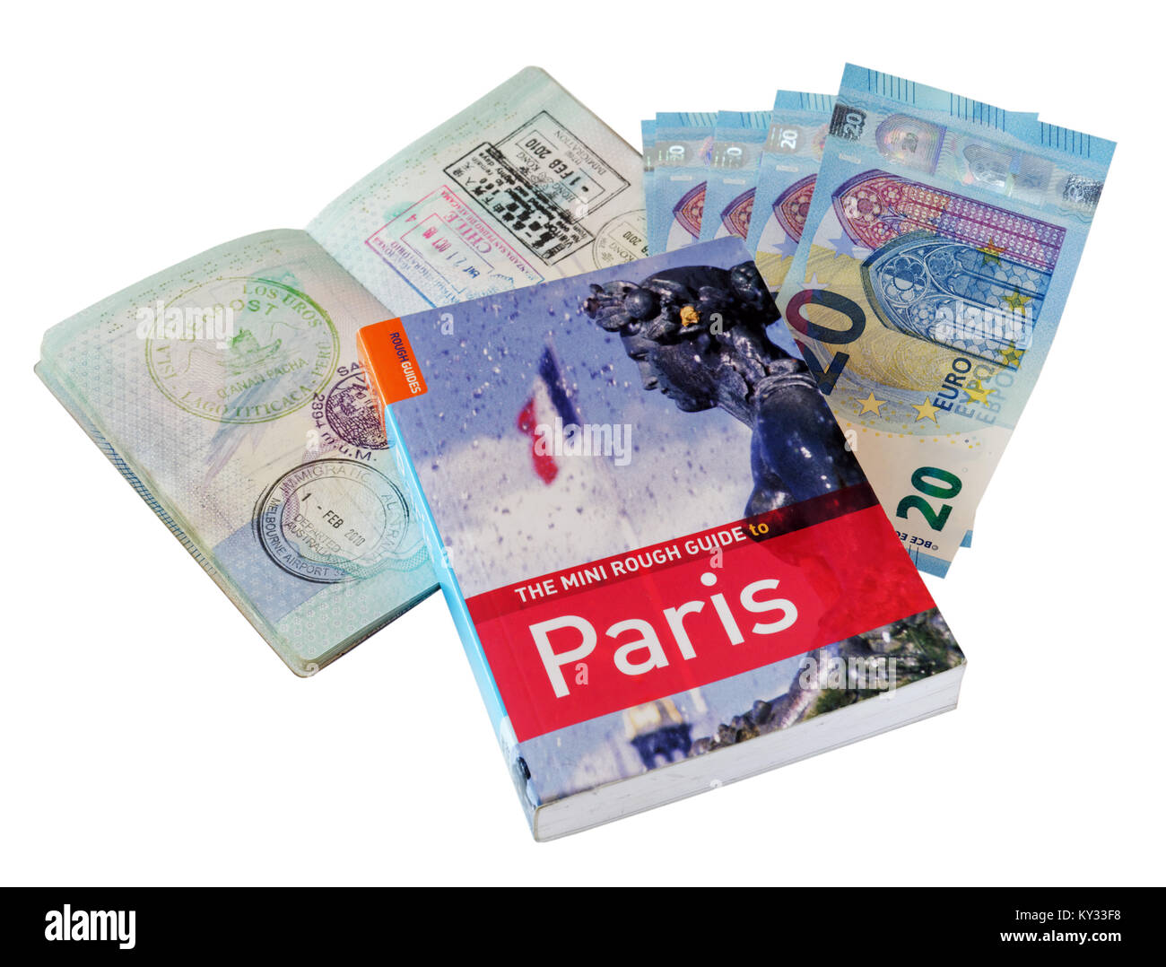 The Rough Guide guide to Paris, with a UK passport and Euro currency ...