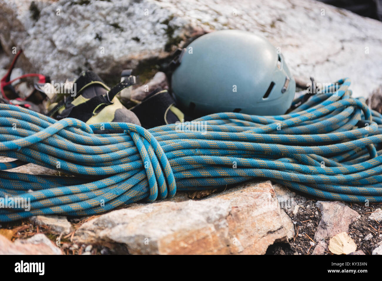 Close-up of rope, helmet and jacket Stock Photo - Alamy