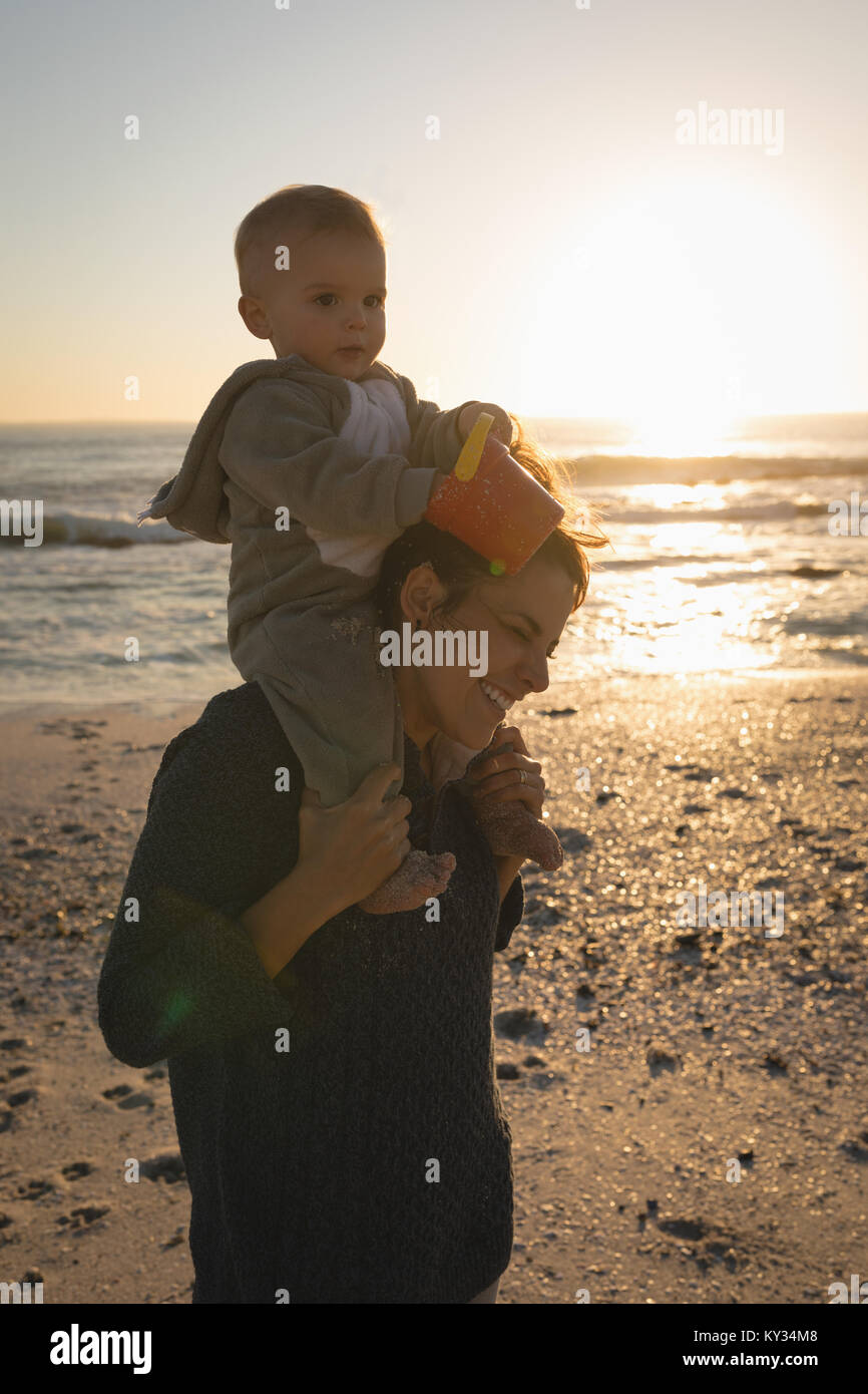 Mother and son having fun at beach Stock Photo - Alamy