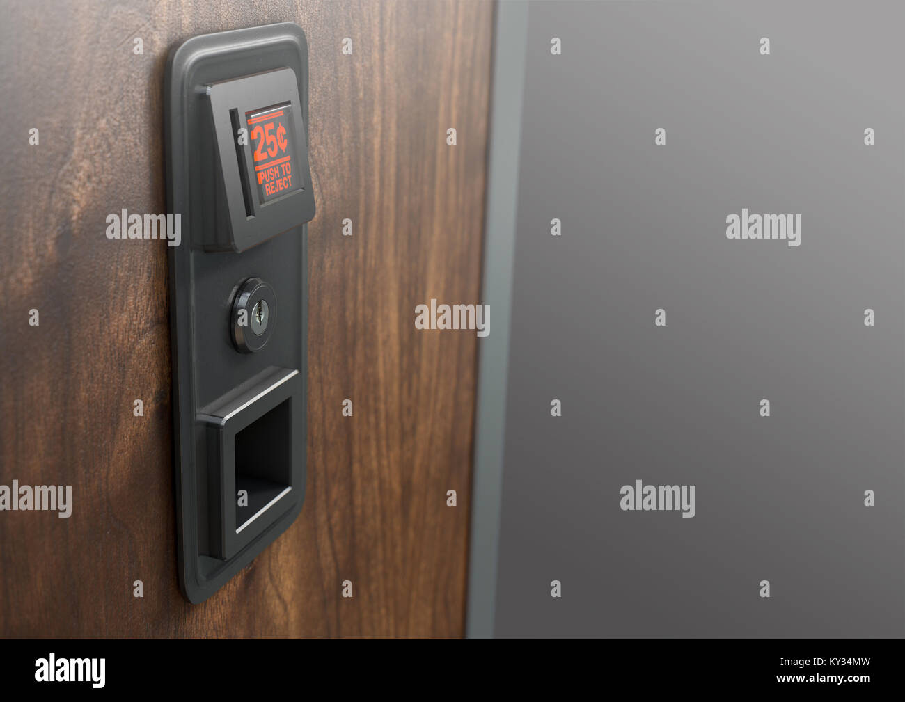 A coin receptacle slot panel from a coin operated machine with entry ...