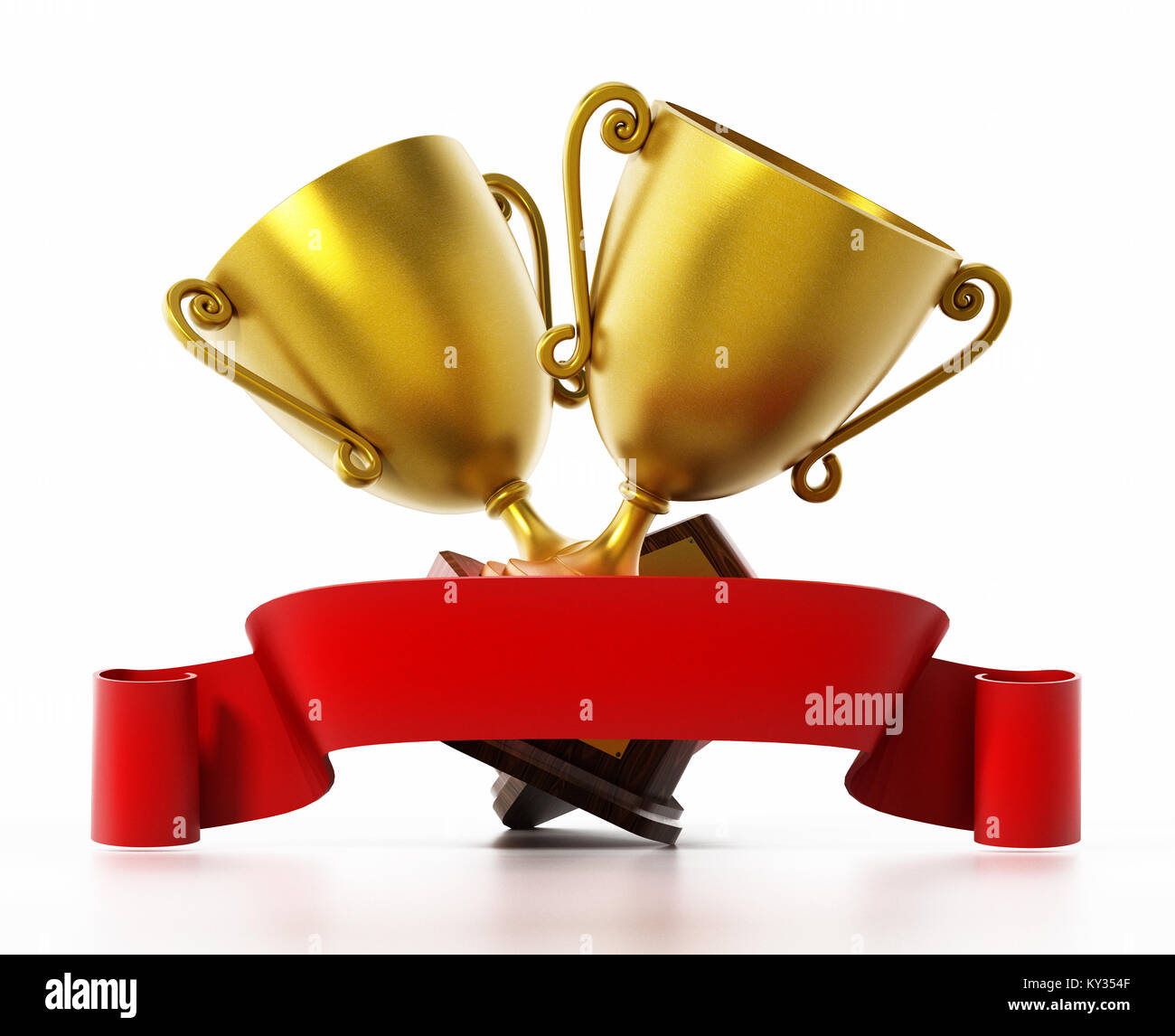 Gold cups and red ribbon isolated on white background Stock Photo - Alamy