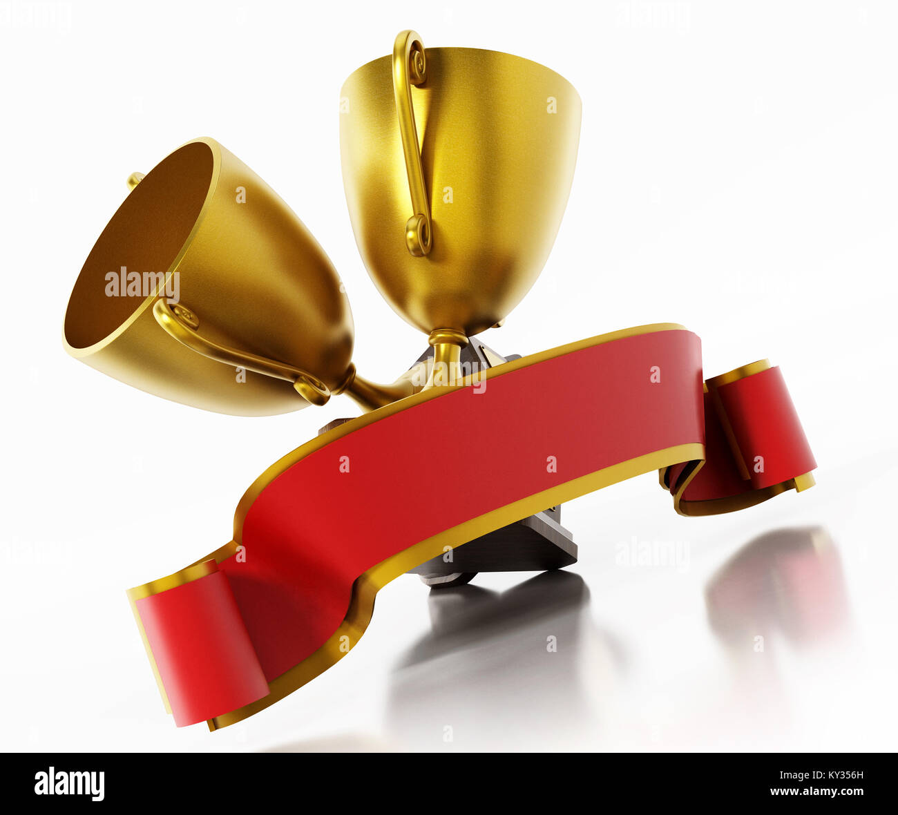 Gold cups and red ribbon isolated on white background Stock Photo - Alamy