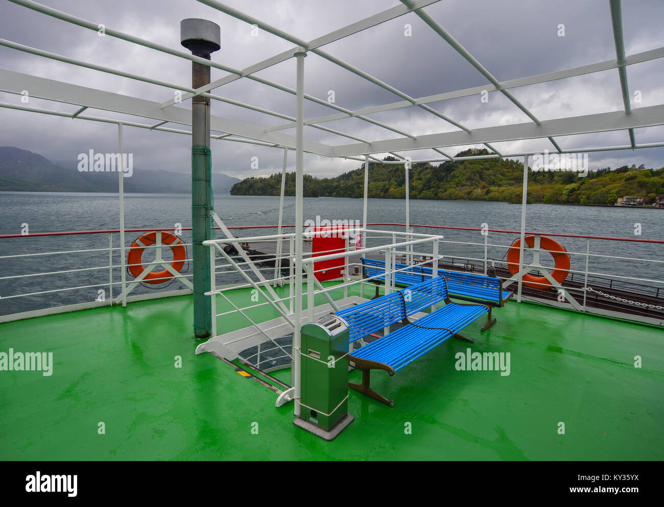 Aomori, Japan - May 16, 2017. Deck view of ferry for visiting Lake ...