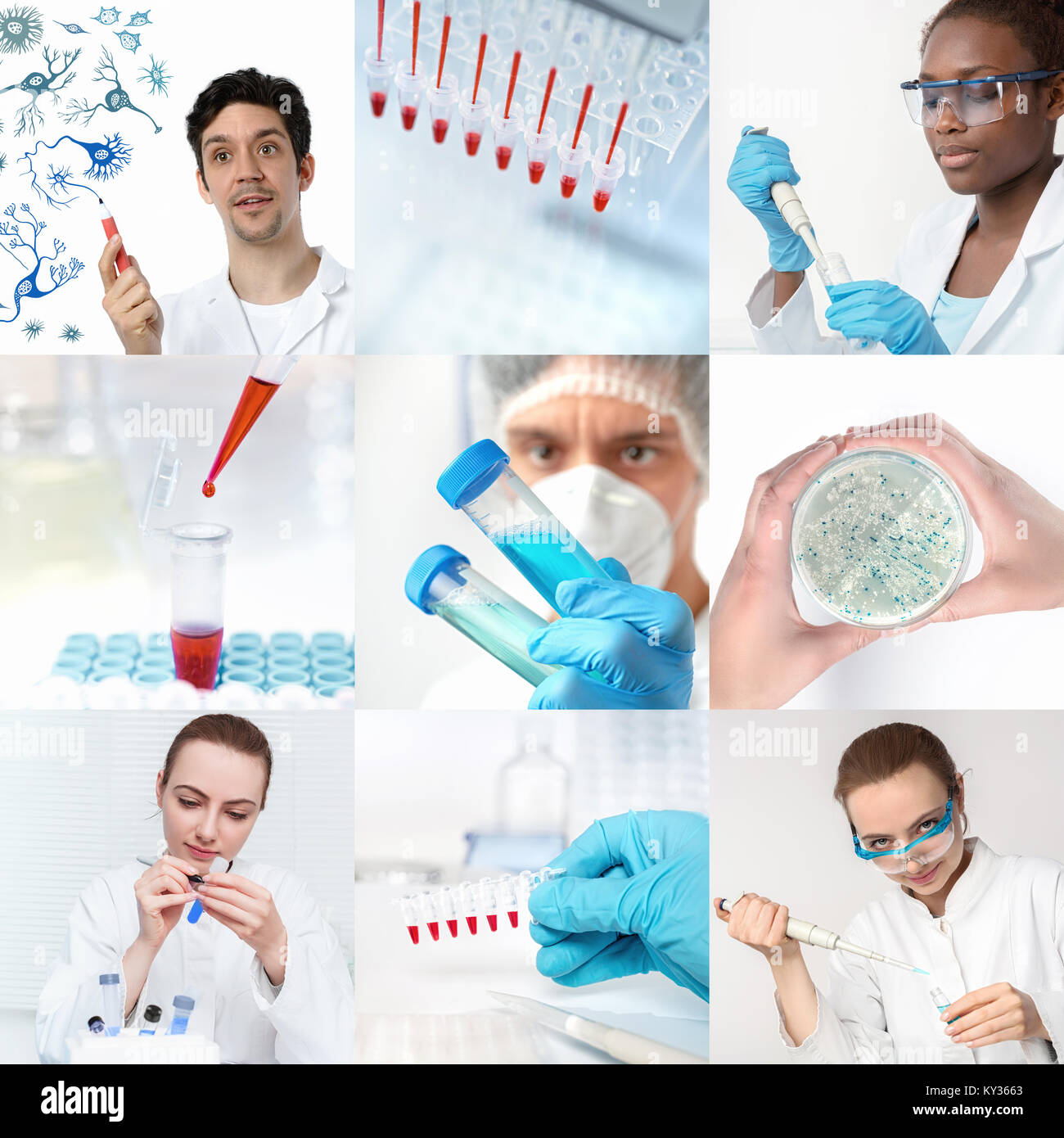 Scientists working in research facility or laboratory, set of nine ...