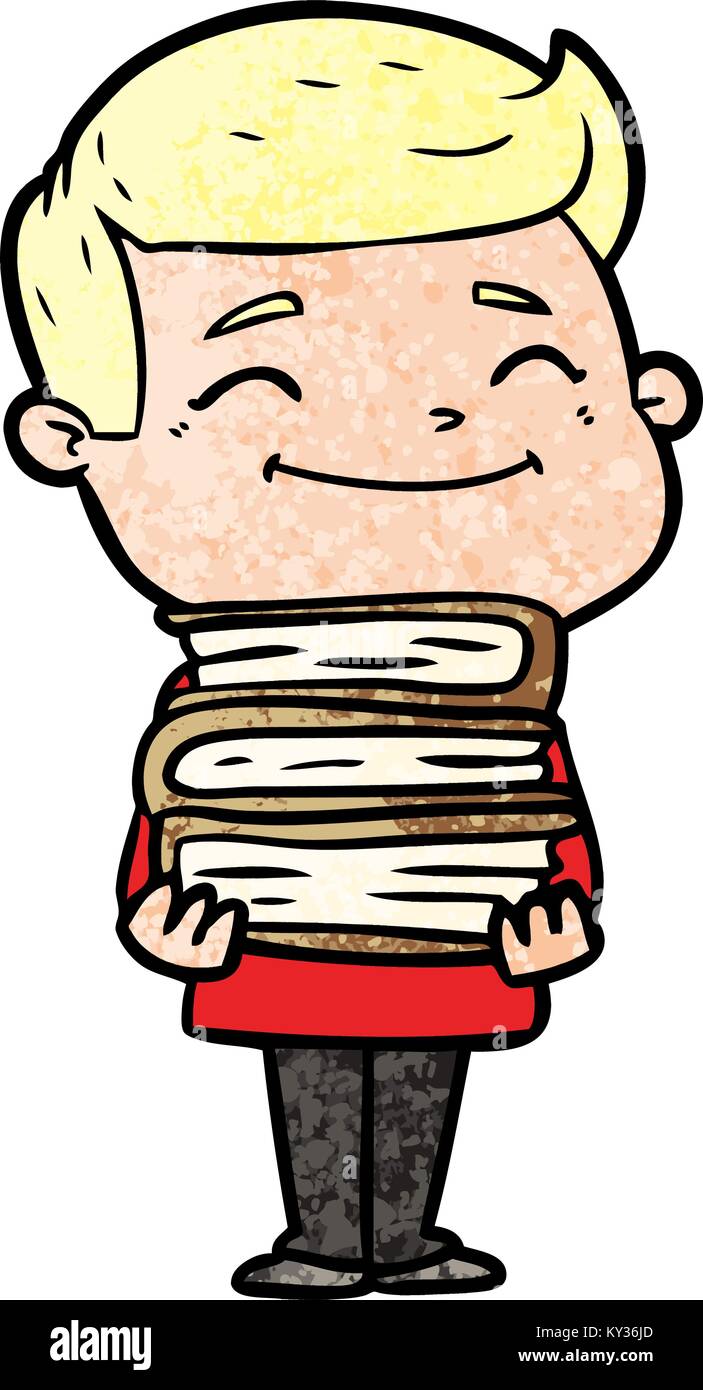 happy cartoon man with stack of books Stock Vector Image & Art - Alamy