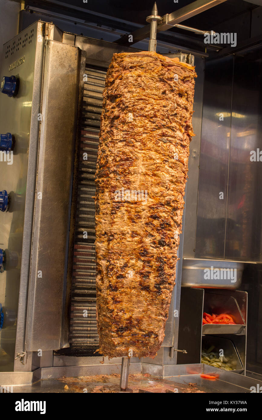 Traditional Turkish Doner Kebab on pole Stock Photo - Alamy