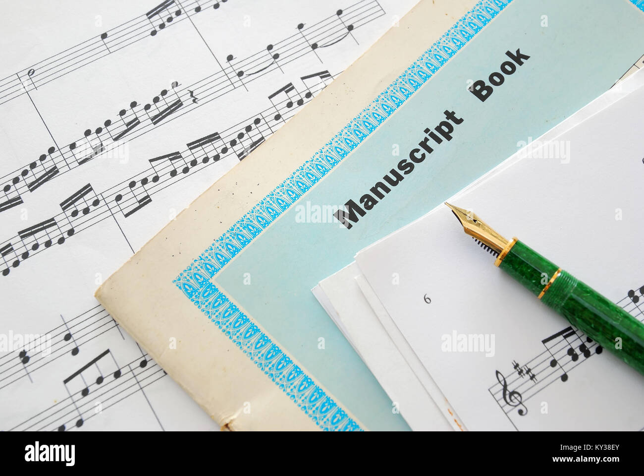 Music score, manuscript and pen for music composition. For concepts ...