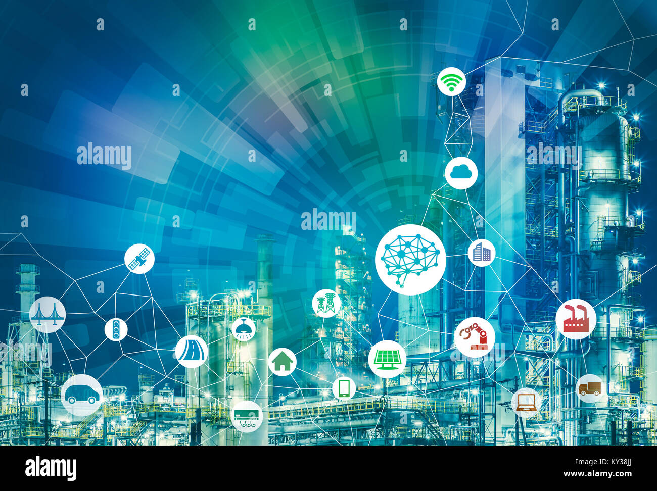 AI(Artificial Intelligence) and smart factory. Abstract mixed media ...