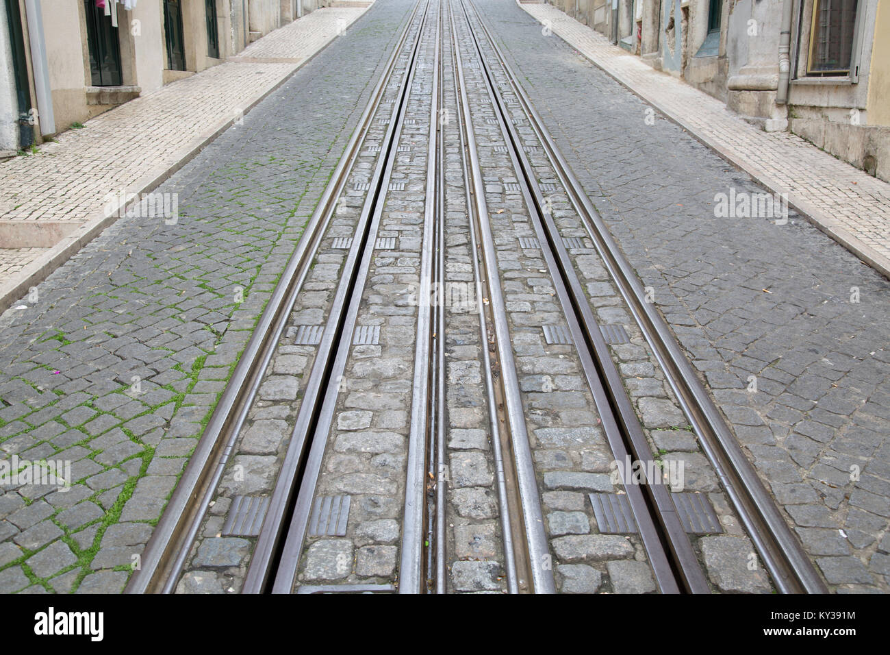 Funicular Tram Tracks, Rua da Bica de Duarte Belo Street; Lisbon ...