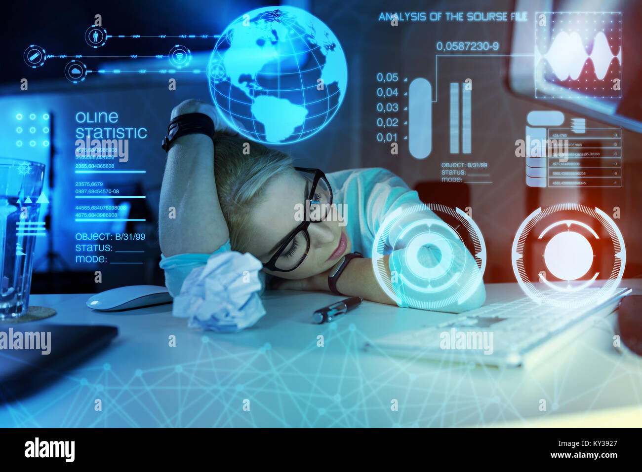 Tired programmer having a nap while being at work and feeling exhausted ...