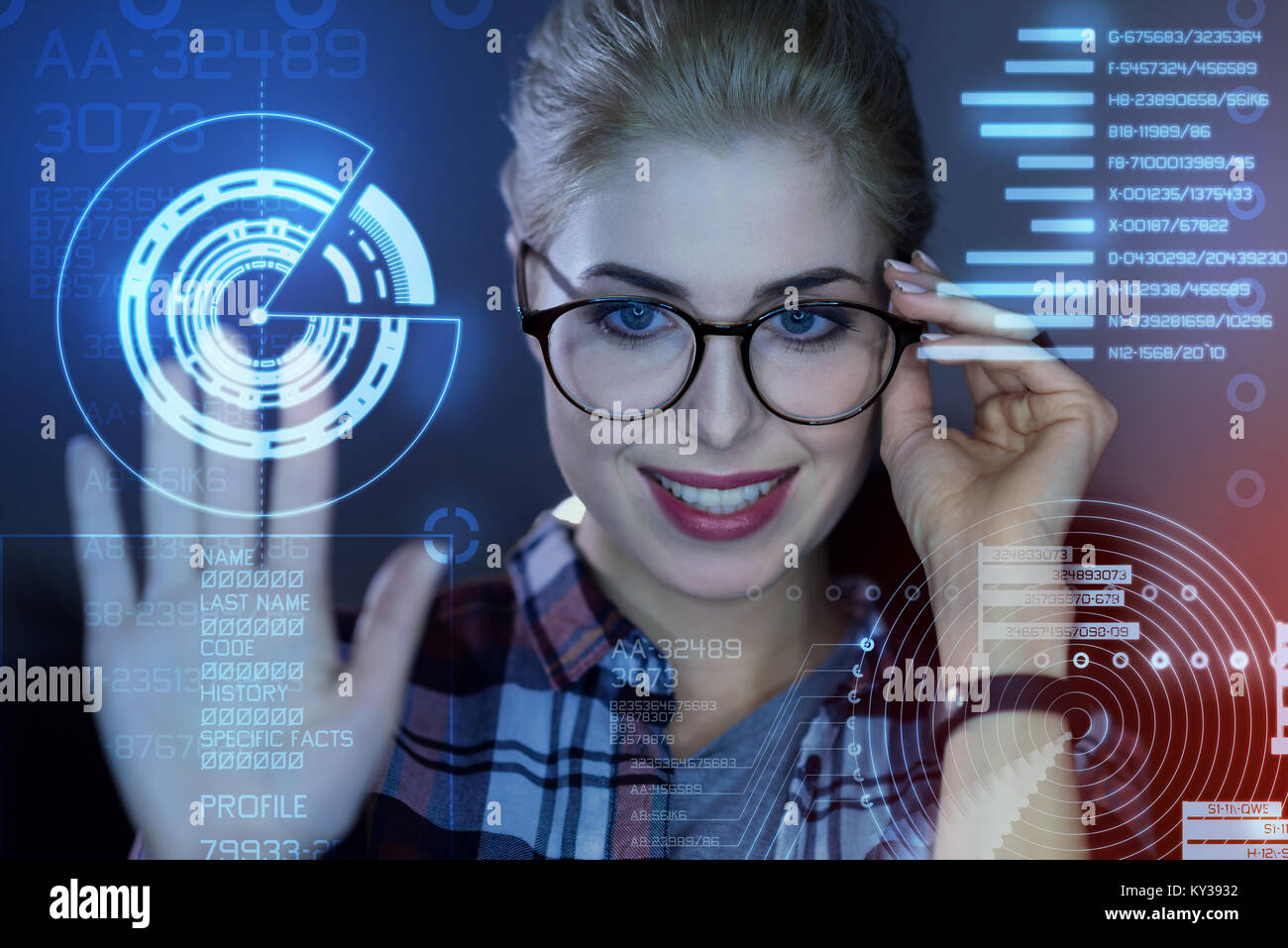 Professional programmer touching the transparent screen while unlocking ... Professional programmer touching the transparent screen while unlocking ...