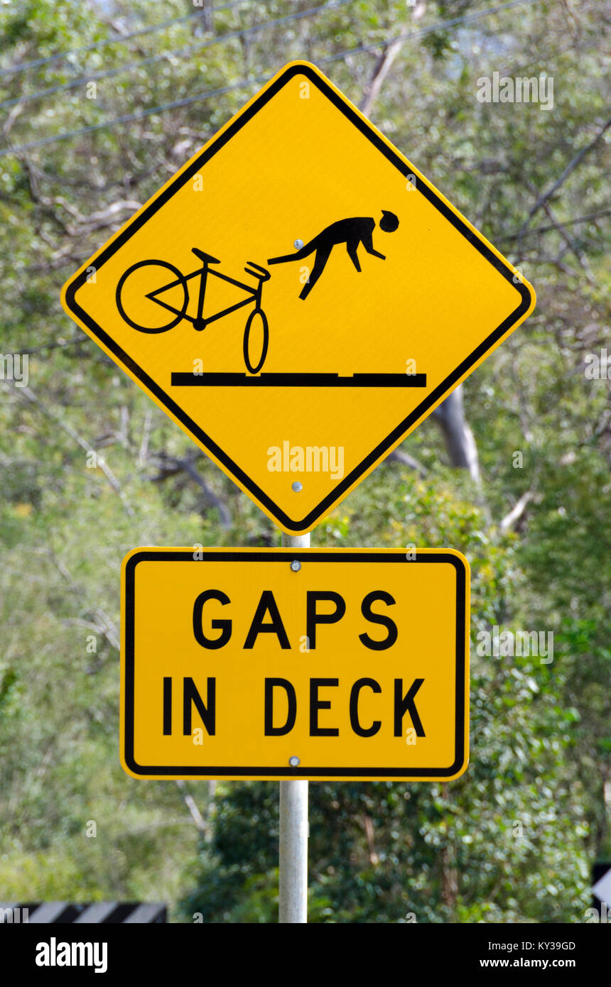 Cycle warning sign, Hampden Bridge, Kangaroo Valley, New South Wales ...