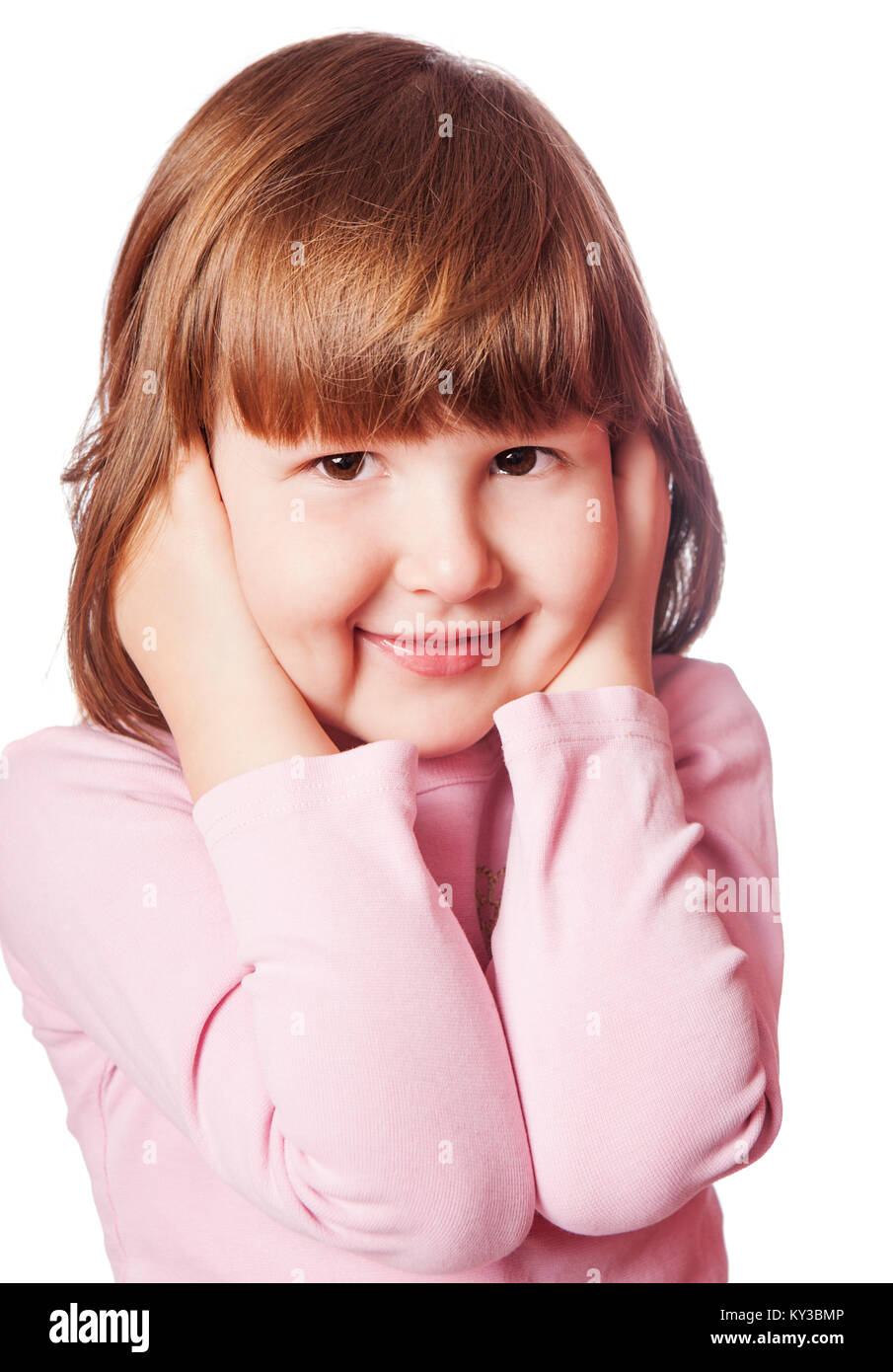 Little girl covering ears looks funny isolated Stock Photo - Alamy